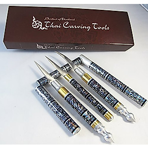 SET 3 THAI FRUIT AND SOAP CARVING KNIFE KNIVES BRASS HANDMADE BLACK COLOR
