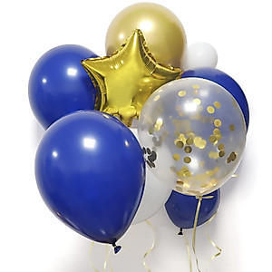 RUBFAC Royal Blue Gold Balloons Garland Arch Kit, Royal Blue Metallic Gold White Balloons with Star Foil Balloons for Graduation Birthday Baby Shower Party Supplies Decorations
