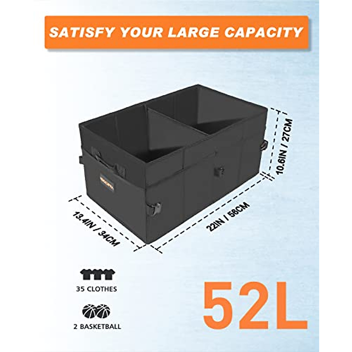 MIKKUPPA Car Trunk Organizer - Suv Trunk Organizer Oxford Material Car Trunk Organizer Trunk Storage Box with Handle, Multi-Compartment Foldable, for SUV Auto Truck Van with Non-Slip Bottom (Black)