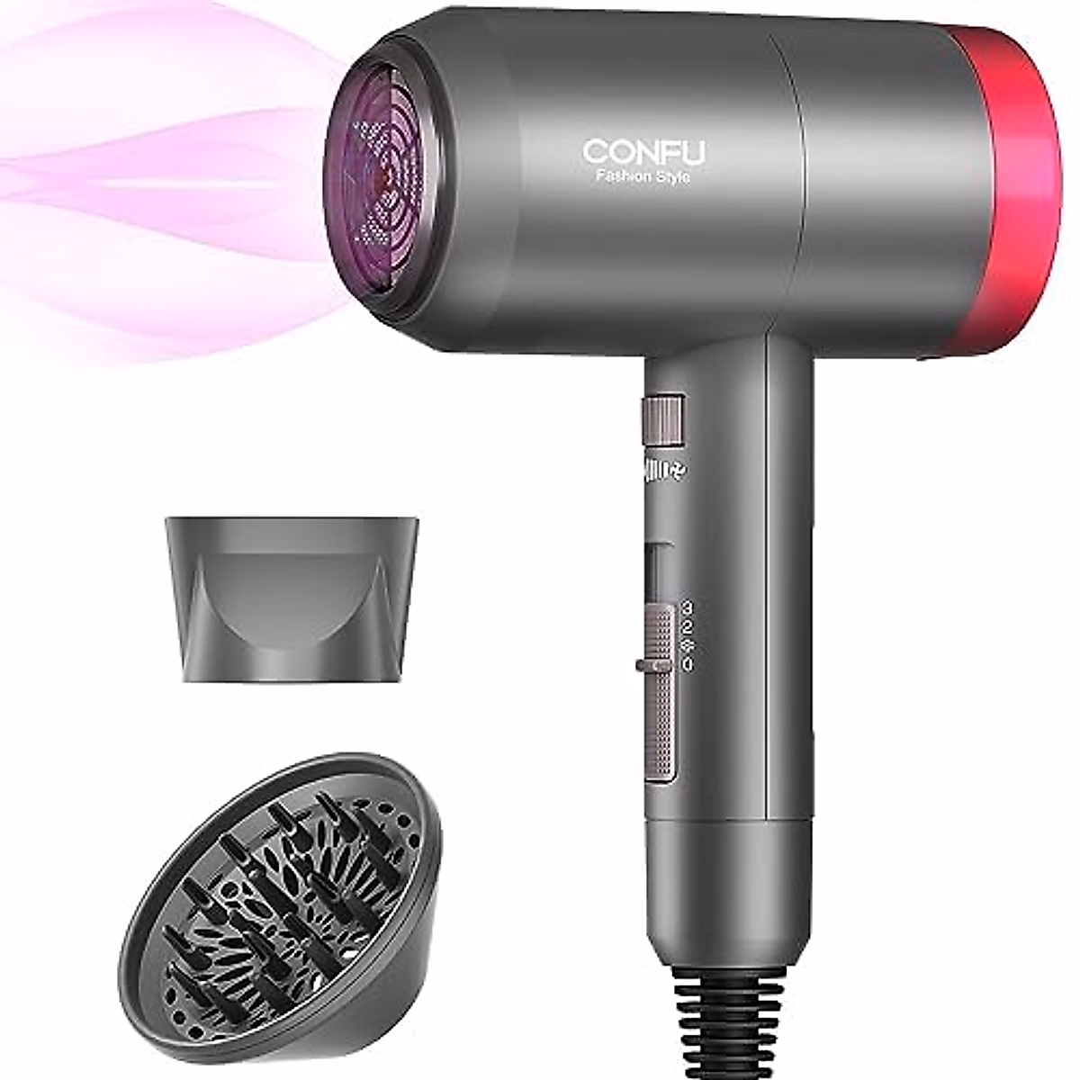 Hair Dryer with Diffuser, Professional Salon Negative Ions Blow Dryer Powerful 1600W for Fast Drying, 3 Heating & Infinity Speed, with Constant Temperature, No Hair Damage, Low Noise