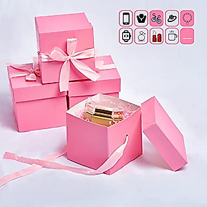 GP SUP 12 Pcs Squared Boxes with Lids,Pink Kraft Gift Boxes for Birthdays Christmas,Mother's Day (Pink, 4”×4”×4”)