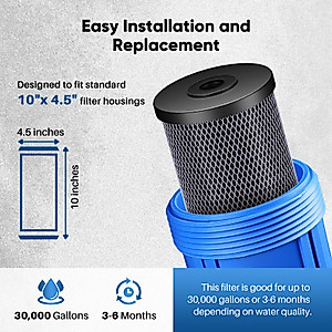 PUREPLUS Coconut Shell Water Filter Cartridge | Activated Carbon Block CTO | Universal Whole House 5 Micron 10 inch Cartridge | Compatible with WFHDC8001, CB-BB-10, EPM, EP-BB, 3Pack