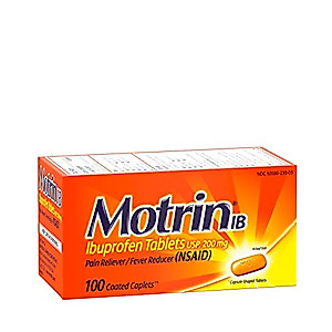 Motrin IB, Ibuprofen 200mg Tablets, Pain Reliever & Fever Reducer for Muscular Aches, Headache, Backache, Menstrual Cramps & Minor Arthritis Pain, NSAID, 100 Ct