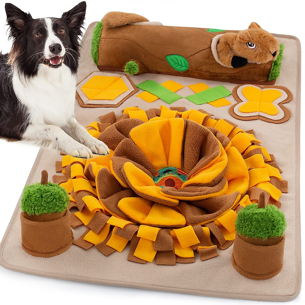 Meilzer Snuffle Mat for Dogs,Dog Feeding Mat Sniff Mat Interactive Dog Puzzle Mat for Training and Stress Relief Encourages Natural Foraging Skills (Brown)