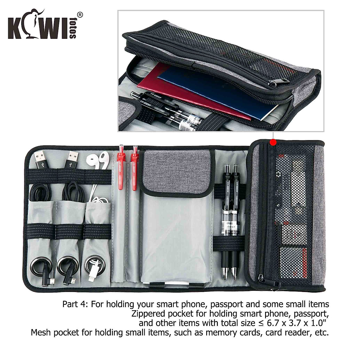 Travel Cable Organizer Pouch Electronic Carry Case Portable Power Bank, Charger, Cable, Pens Storage Bag for Cord, Charger, Phone, Earphone SD Cards