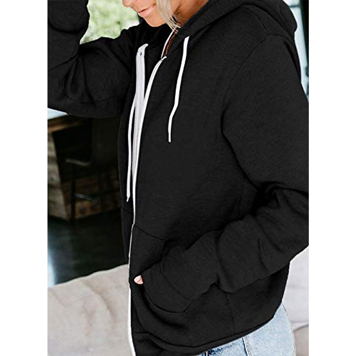 Dokotoo Women's Fall Solid Full Zip Up Black Hoodie Long Sleeve Oversized Hooded Ladies Sweatshirts Pockets Jacket Coat for Women Teen Girls 2023 Fashion Casual X-Large