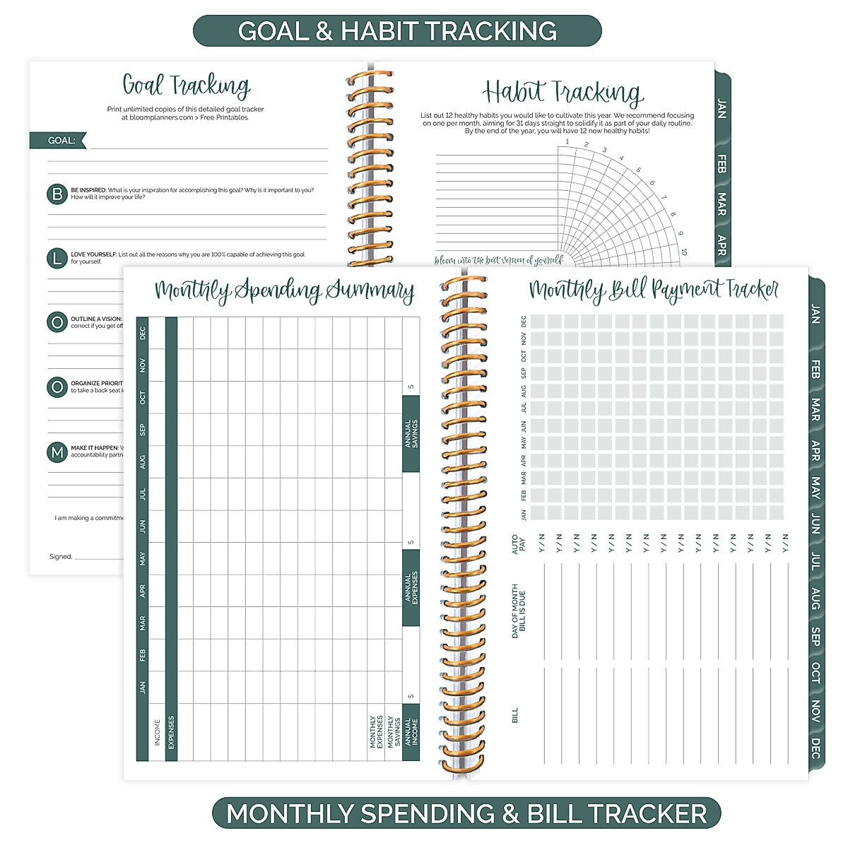 bloom daily planners 2023 Calendar Year Day Planner (January 2023 - December 2023) - 5.5” x 8.25” - Weekly/Monthly Agenda Organizer Book with Stickers & Bookmark - Green Modern Abstract