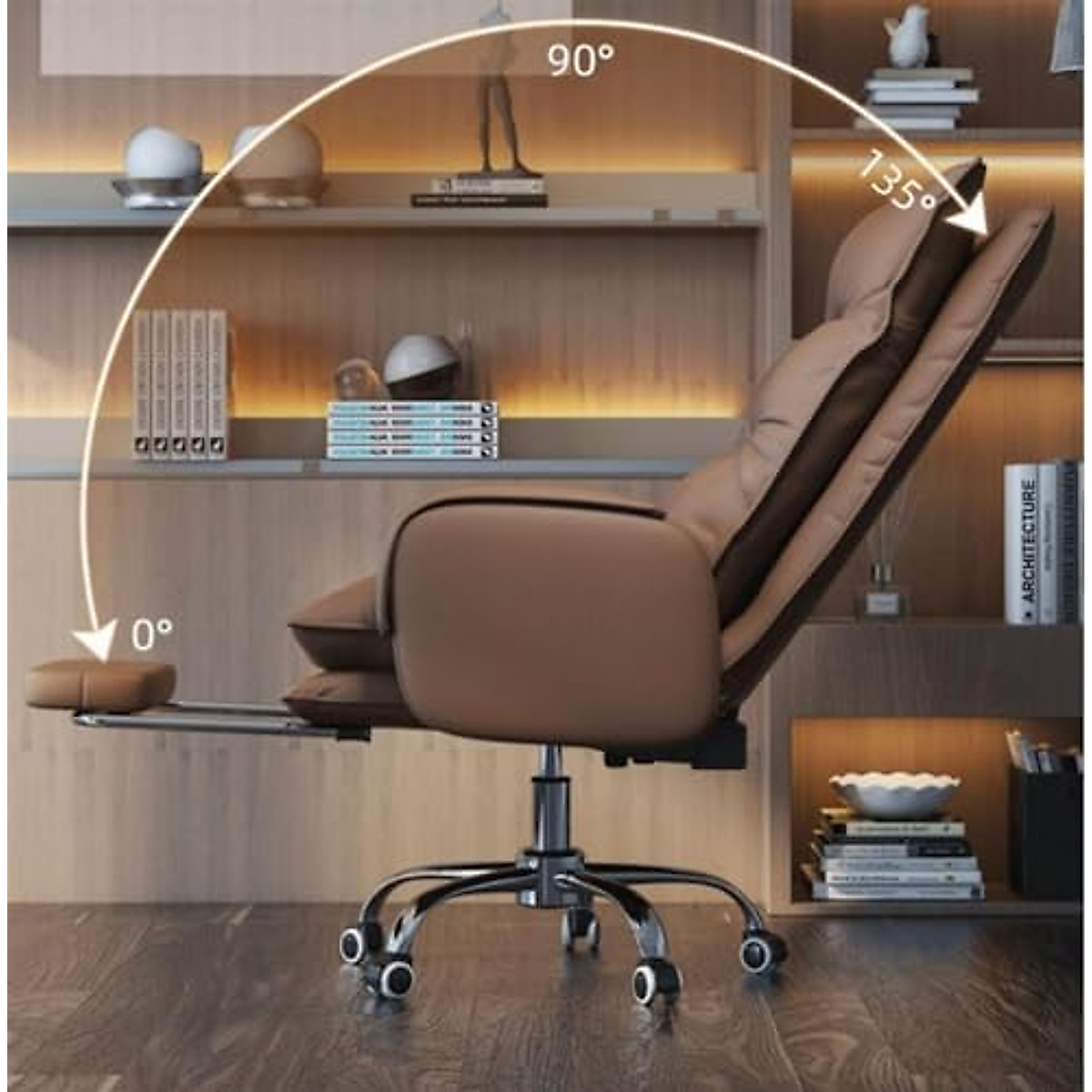 Home Office Desk Chairs, Swivel Chair Leather Computer Office Comfortable Home Ergonomic Swivel Chair (Color : White, Size : Foot Pedal)