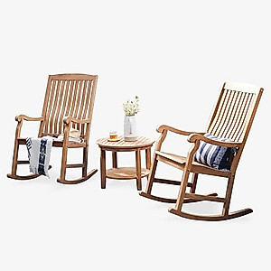 Cambridge Casual Vermont Teak Wood 3 Piece Patio Rocking Conversation Set