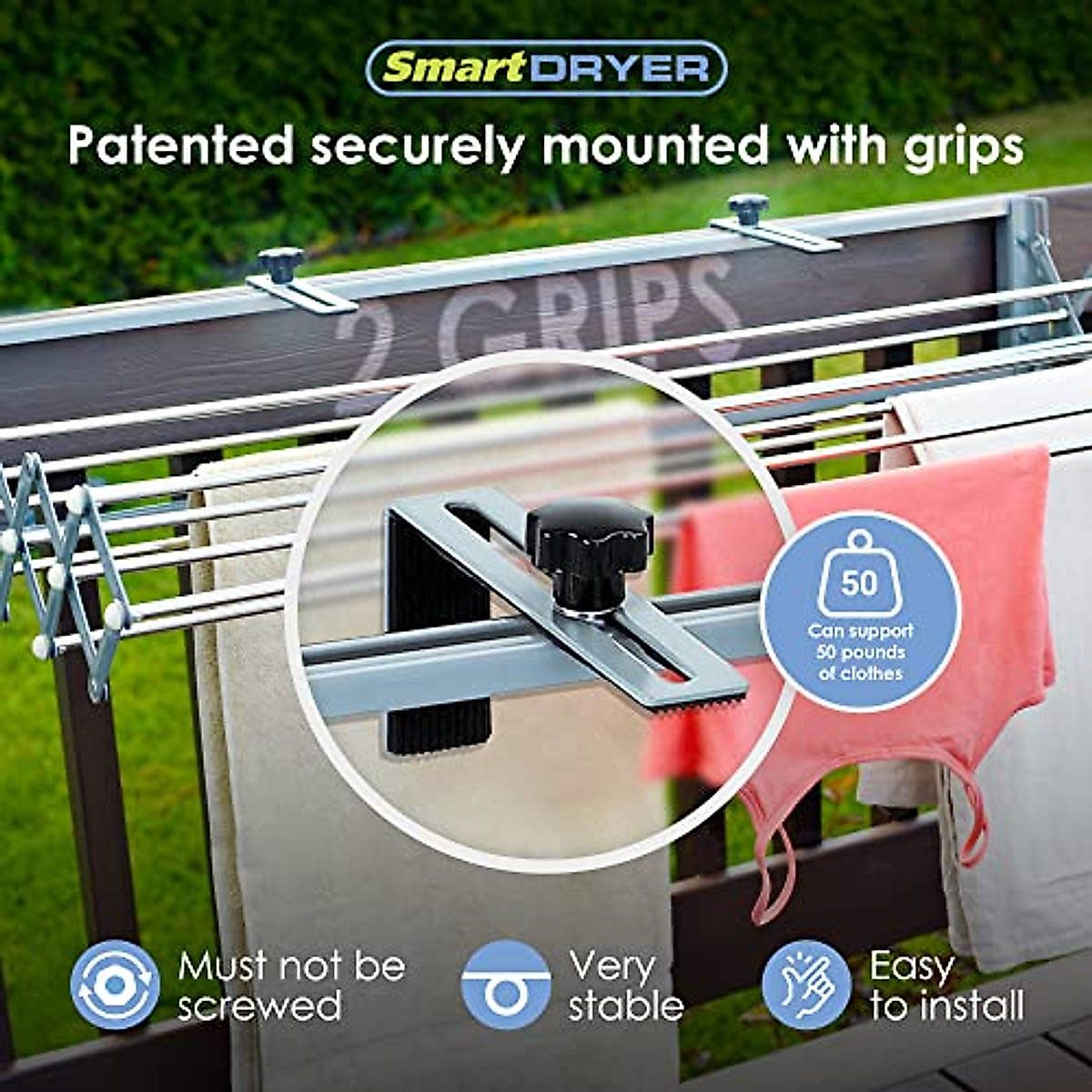 The Original Smartdryer RV Ladder Clothes Drying Rack, Outdoor Clothes Drying Rack, Wall Mounted Drying Racks for Laundry - Full Size Version - 46 Inch