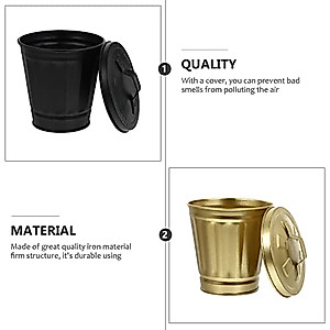 DOITOOL Desktop Iron Pot 2pcs Mini Table Trash Can with Lid Metal Countertop Garbage Bin Desk Wastebasket Trash Container for Home Office Mini Trash Bins