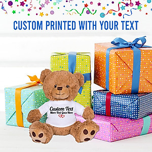 TeesAndTankYou Custom Teddy Bear 8 Inch with Custom Text, Personalized Gift for Anniversary, Graduation, Christmas, Brown Stuffed Animal White Shirt CT