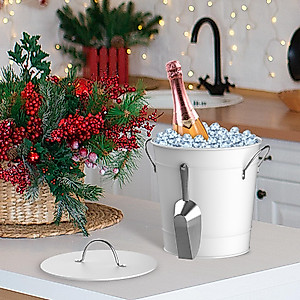 LF Likefair Double Wall Ice Bucket with Lid and Spade,4.2Quart/4Liter Galvanized Ice Buckets for Beer,Ice,Wine,Champagne,Parties,Outdoor,Picnic,Bar (Cream White)