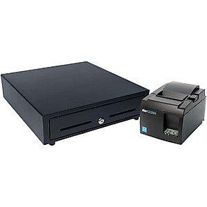 Star Micronics TSP143IIIU Bundle - USB Thermal Receipt Printer with 16" x 16" 5 Bill / 8 Coin Value Series Cash Drawer Featuring 2 Media Slots - Gray/Black