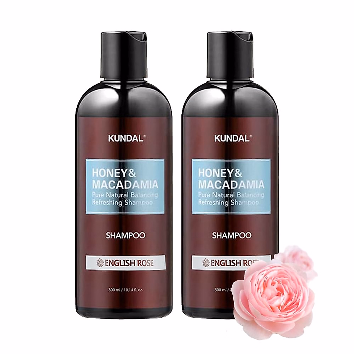 Kundal Honey&Macadamia Hydro-Intensive Protein Premium Nature Hair Shampoo [English Rose] Sulfate Free, Macadamia Oil for Damaged Hiar care, Deep Clean & Hydration 600ml (300ml x2ea) 20.28Fl oz