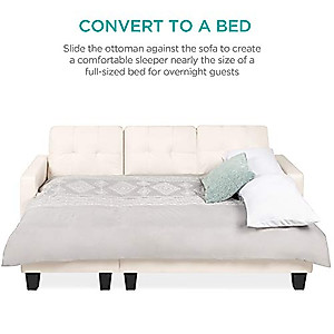 Best Choice Products Tufted Faux Leather 3-Seat L-Shape Sectional Sofa Couch Set w/Chaise Lounge, Ottoman Coffee Table Bench, White