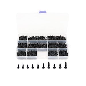 LBY 1000pcs M1.4 M1.7 M2 M2.3 Round Pan Head Self-Tapping Sheetmetal Screw Assortment Kit Round Head Self-Tapping Electronic Mini Wood Screws 10 Sizes Combination Metal Black