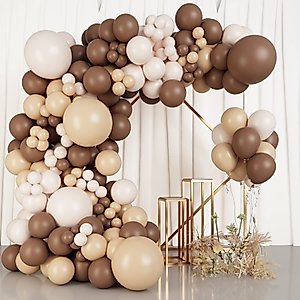 RUBFAC 276pcs Brown Balloons Garland Arch Kit with Double-Stuffed Boho Coffee Brown Beige White Balloon for Teddy Bear Baby Shower Jungle Safari Party Birthday Decorations
