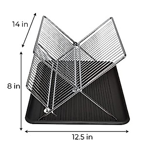 Smart Design Dish Drainer Rack w/ In Sink or Counter Drying - Steel Metal Wire - Cutlery, Plates, Dishes, Cups, Silverware Organization - Kitchen (Folding, Chrome)