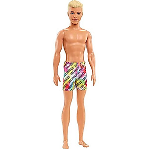 Barbie Ken Beach Doll with Blond Hair Dressed in Colorful Los Angeles-Print Swim Trunks
