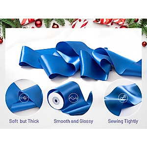 FAKILO Blue Satin Ribbon, 4 Inch Wide Double Faced Royal Blue Ribbon for Gift Wrapping Wedding Chair Pageant Sashes Craft Bow Making Christmas Party Decor Cutting Ceremony Kit Grand Opening -10 Yards