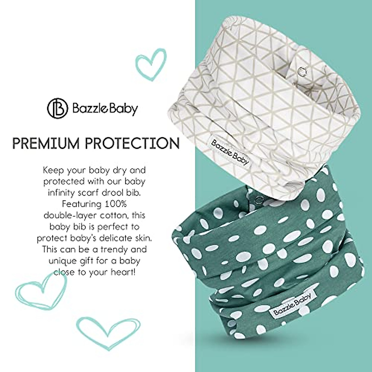 Bazzle Baby Drool Bibs for Baby Girl and Boy, Adjustable, Nickel-Free Snap Closure, Baby Bandana Drool Bib, Versatile Infinity Scarf, 100% Double-Layer Cotton, Toddler Bandana Bib, for 3-36 Months