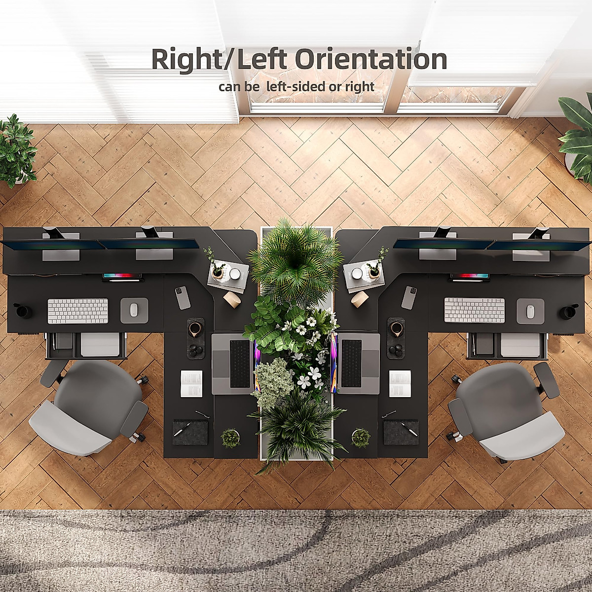 Claiks Dual Motor 63" L Shaped Standing Desk with Drawers, Electric Standing Desk Adjustable Height, Corner Stand up Desk with Splice Board, Black Frame/Black Top