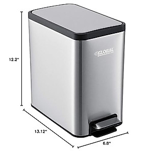 Global Industrial 2 Gallon Stainless Steel Slim Trash Can, Rectangular Step-On