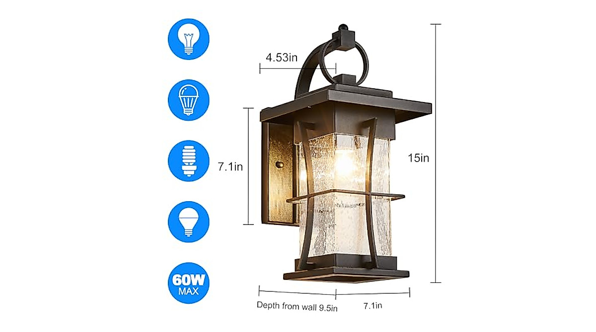 EERU Waterproof Outdoor Wall Sconces | Modern Black Lanterns