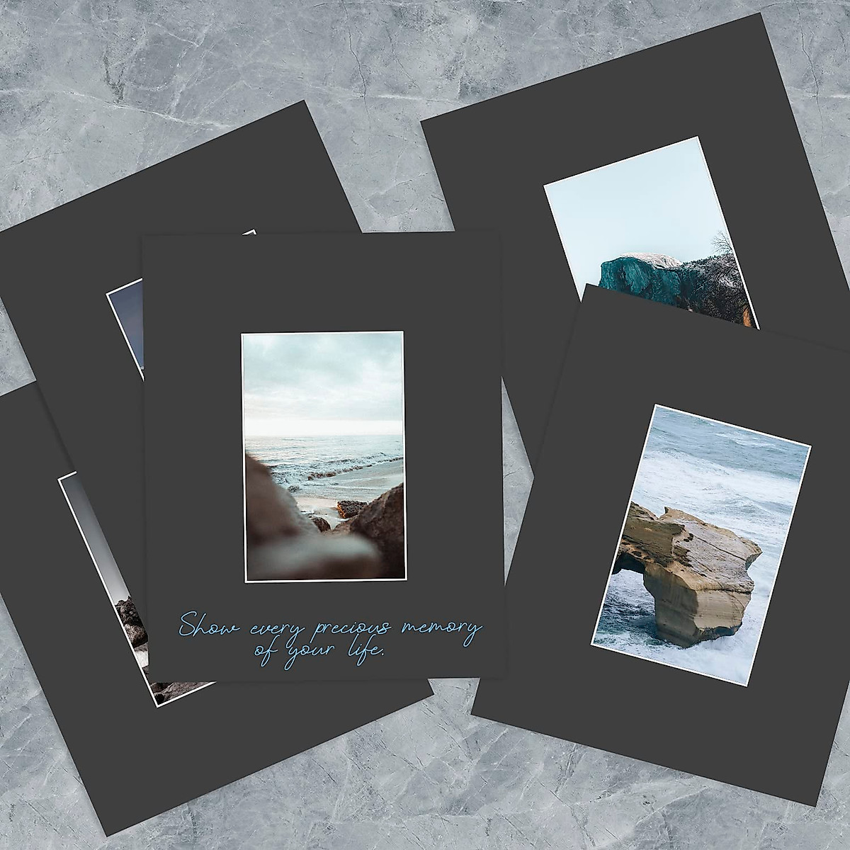 Golden State Art, Pack of 5 Acid Free Bevel Cut 4-Ply Thickness White Core Picture Mats for Photos (Black, 8x10 for 4x6 Photo)