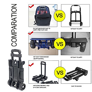 Foldable Plastic Folding Cart Lightweight Folding Shopping Trolley Mini Luggage Hand Truck for Travel Shopping Moving Office Use (2-Wheels)