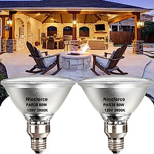 Nioclerce PAR38 Flood Light Bulbs - 2 Pack 80W PAR38 Halogen Bulb 120V Warm White 2800K, PAR38 Bulb Dimmable E26 Base for Indoor and Outdoor, Long Lasting 950LM PAR38 Halogen Flood Light