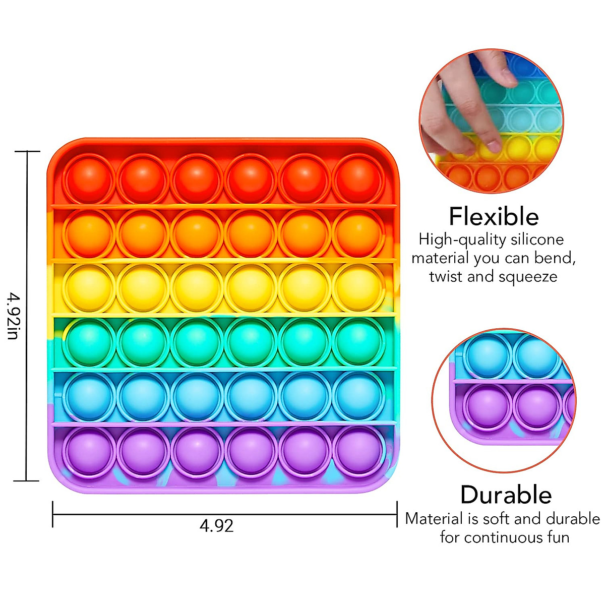 Push Pop Bubble Fidget Sensory Toy - for Autism, Stress, Anxiety - Kids and Adults (Rainbow Square)