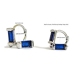 Sterling Silver Blue Sapphire TINY HUGGIE 8mm Layering Earrings Baguette Cubic Zirconia Gemstone Hypoallegic Nickel Free Lead Free Made In U.S.A (Rhodium Sterling Silver A Pair)