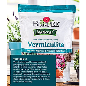 Burpee Organic Horticultural Add to Potting Soil | Ideal for Seed Starting, Water Retention and Plant Propagation | 100% Natural | 8 Quart, 1-Pack, Vermiculite (8qt)