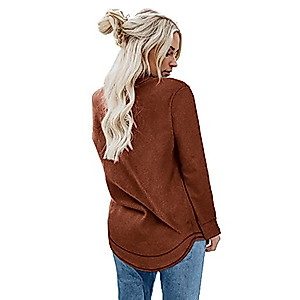 Dofaoo Tunic Tops for Leggings for Women Long Sleeve Shirts Chic Sweatshirt Dressy Caramel L