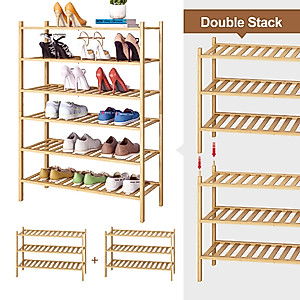 FILWH Bamboo Shoe Rack Stackable Shoe Shelf Storage Organizer for Unit Entryway Hallway and Closet Sturdy Freestanding Shoe Shelf(6 Tier Natural)