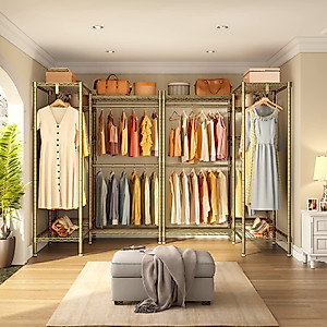 VIPEK L6 L Shaped Clothes Rack Heavy Duty Clothing Rack for Corner, 5-Tier Wire Garment Rack Metal Freestanding Closet with Adjustable Shelves, 46.5" L x 46.5" W x 76.4" H, Max Load 850LBS, Gold