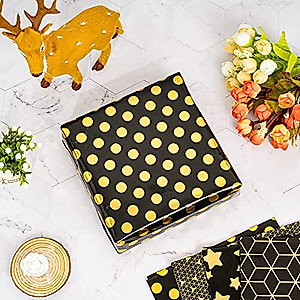 Whaline Gift Wrapping Paper Set 19.7 x 27.5 Inch Black Gold Foil Pattern Wrapping Paper 5 Designs Star Dot Wave Geometric Decorative Art Paper for Gift Packaging Birthday Graduation Craft, 10 Sheet