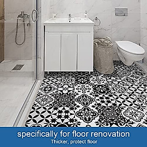 Peel and Stick Floor Tile Black and White Vinyl Flooring 7.87in X 7.87in Peel and Stick Tiles for Kitchen Bathroom, 30 Different Pattern