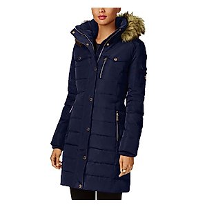 MICHAEL Michael Kors Women's Down Winter Coat with Zip Out Hood-Navy-XL