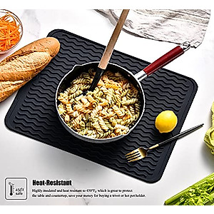 Silicone Dish Drying Mat, Non-Slip Easy Clean Sink Mat Large Heat-resistant Dish Drainer Mat for Kitchen Counter, Sink, Refrigerator or Drawer liner (16" x 12", BLACK)