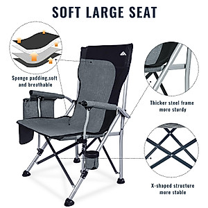 Ablazer 2 Pack Camping Chairs for Adults, Portable Hunting Chair Supports 350lbs, Oversized Heavy Duty Folding Chair for Camping Padded Seat Outdoor Lawn Folding Chair with Side Pockets