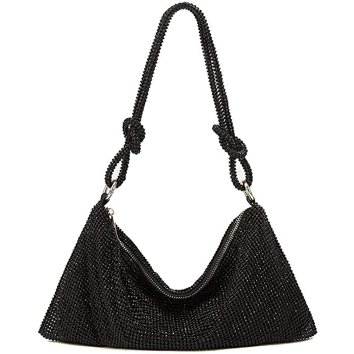 UMREN Rhinestone Hobo Bags for Women Chic Evening Handbag Sparkly Crystal Cluth Purse for Party Club Wedding (Black)