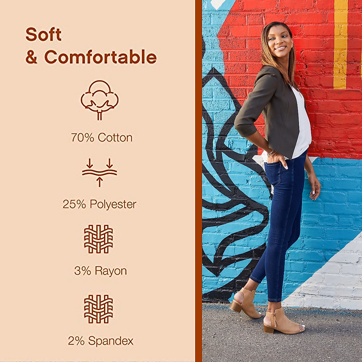 No nonsense Plus Classic Denim Leggings-Jeggings for Women with Real Back Pockets, High Waisted Stretch Jeans, Medium Wash, 1X