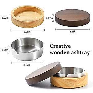 Cute Ashtrays for Cigarettes Ash Tray with Lid DDAJJAJ Wooden Ashtray with Stainless Steel Portable Decorative Ashtray Windproof Ashtray for Home,Patio,Office,Outdoors,Indoor,Parties