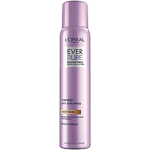 L'Oreal Paris EverPure Sulfate Free Tinted Dry Shampoo for Light Hair, for Blonde Hair, Absorbs Oil, Refreshes Colored Hair, with Rice Starch, Vegan Formula, Paraben Free, Gluten Free, 4 fl oz