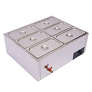 JINHZIXIU 6-Pan Commercial Electric Food Warmer Stainless Steel Electric Steam Table Buffet Countertop with Temperature Control with Lid for Parties, Catering, Restaurants 850W 110V 30-85℃