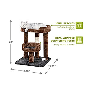 Go Pet Club 23" Cat Tree Scratcher Kitty Condo Kitten Furniture with Two Elevated Perch Beds and Large Base for Indoor Cats, Brown/Black