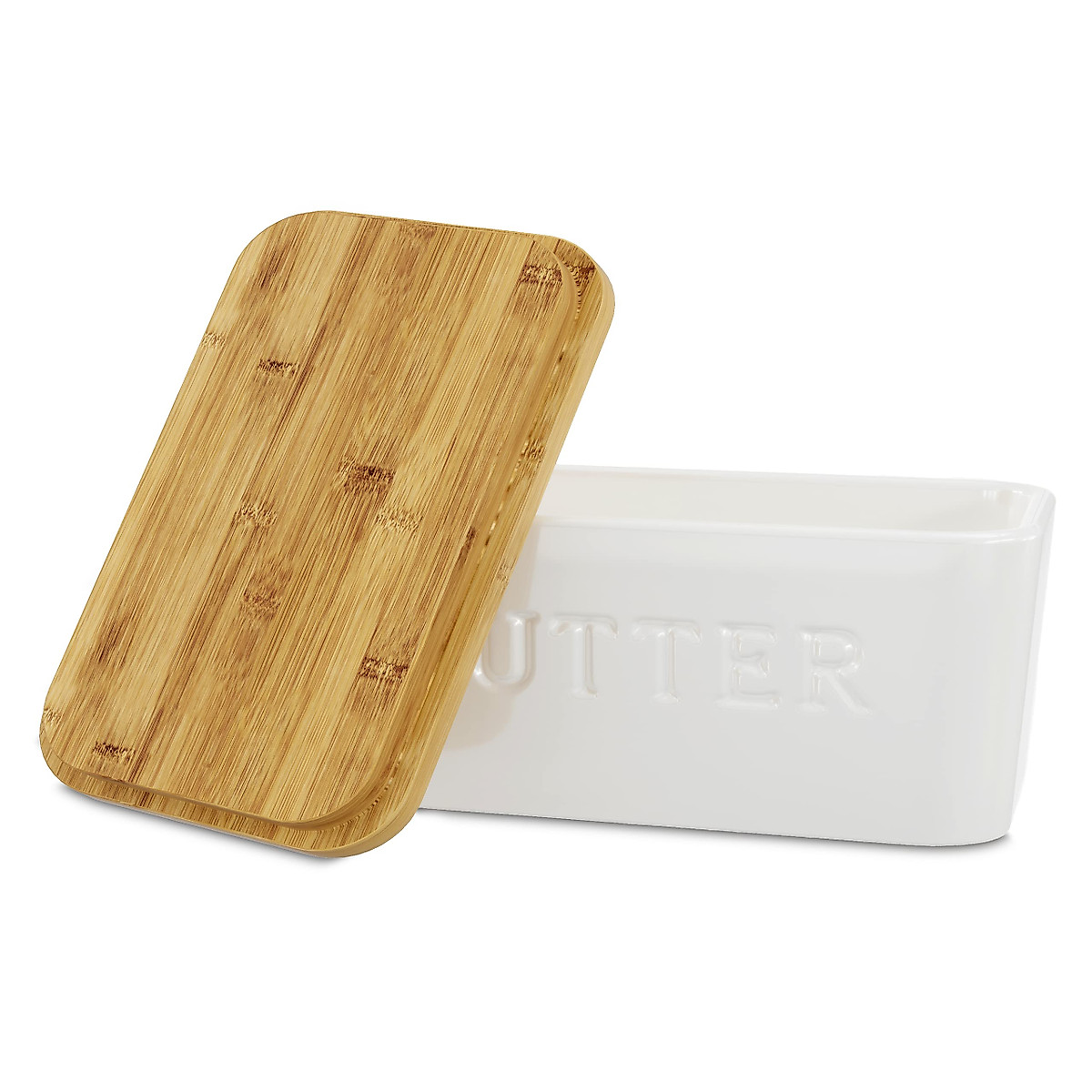 Large Butter Dish with Lid for Countertop, Ceramic Butter Dishes with Lid, White Butter Keeper with a Loose Lid [No Silicone Seal], Butter Container for Refrigerator